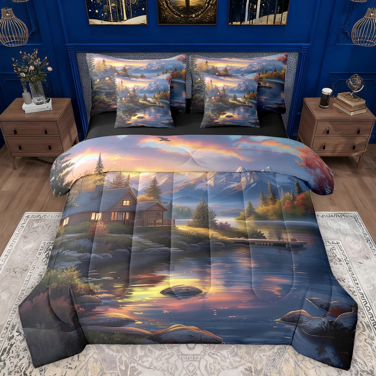 Manfei Lake House Bedding Comforter Set 7pcs for Boys Girls,Rustic ...