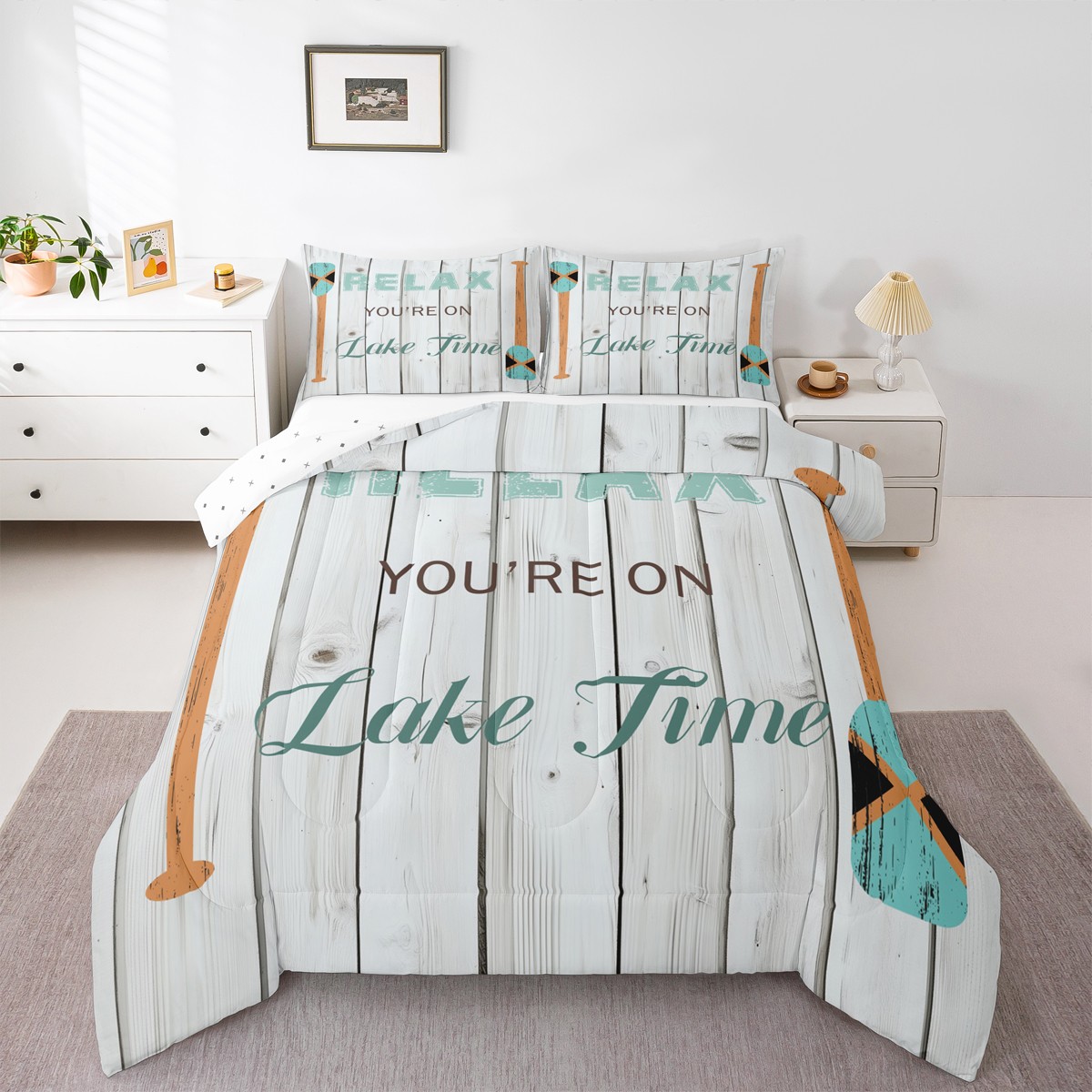 Manfei Lake Life 3 Pieces Queen Comforter Set,Vintage Paddle Ultra Soft ...
