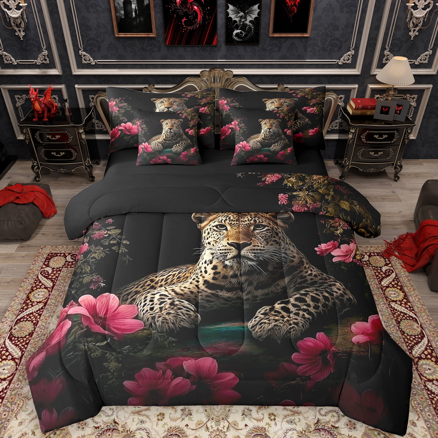 Manfei Leopard Cheetah Lover 7-Piece Bedding Comforter Set, Romantic ...