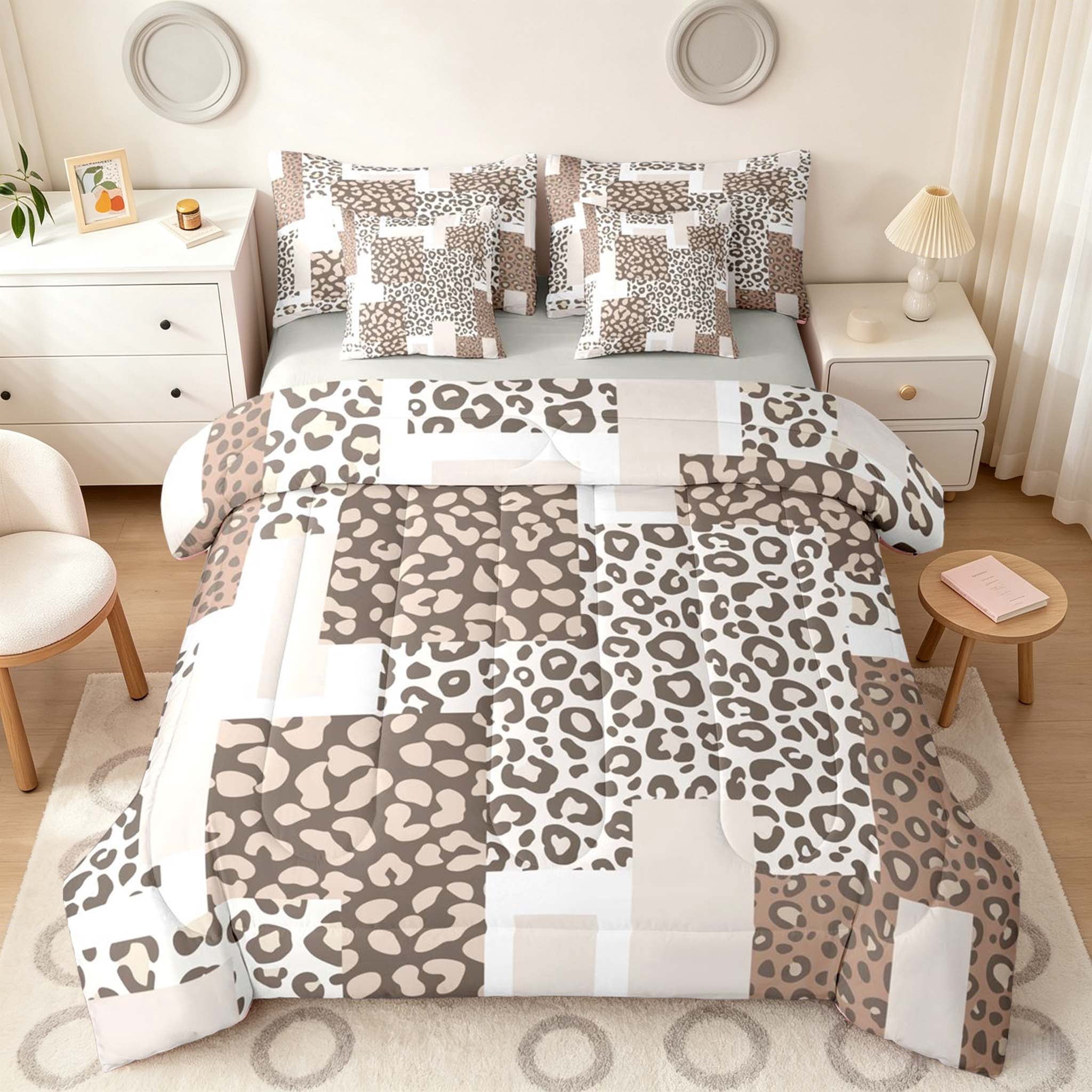 Manfei Leopard Patchwork King Bedding, Cheetah Print King Bed in a Bag ...