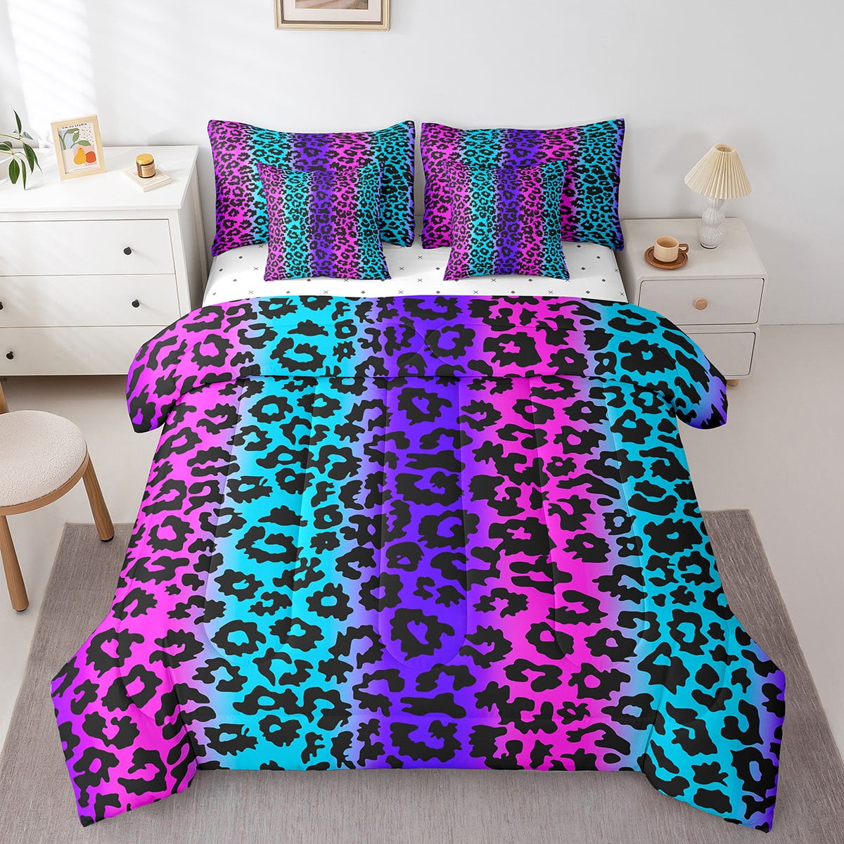 Manfei Leopard Print 7-Piece Twin Bedding Sets,Gradient Ombre Bedding ...