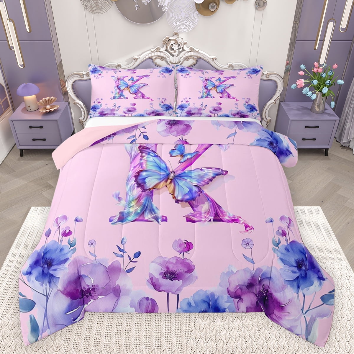 Manfei Letter K Monogrammed Bedding Comforter Set,Watercolor Rustic ...