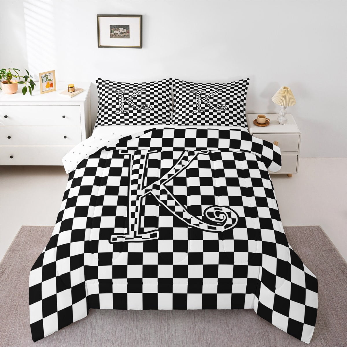Manfei Letter K Monogrammed Full Size Comforter Sets,Modern Geometric ...