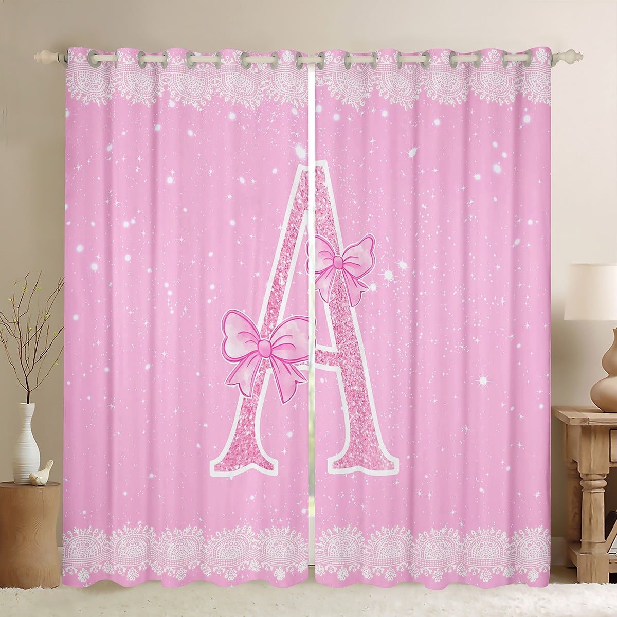 Manfei Letter A Monogrammed Blackout Curtains Set of 2 (52x84 Each ...