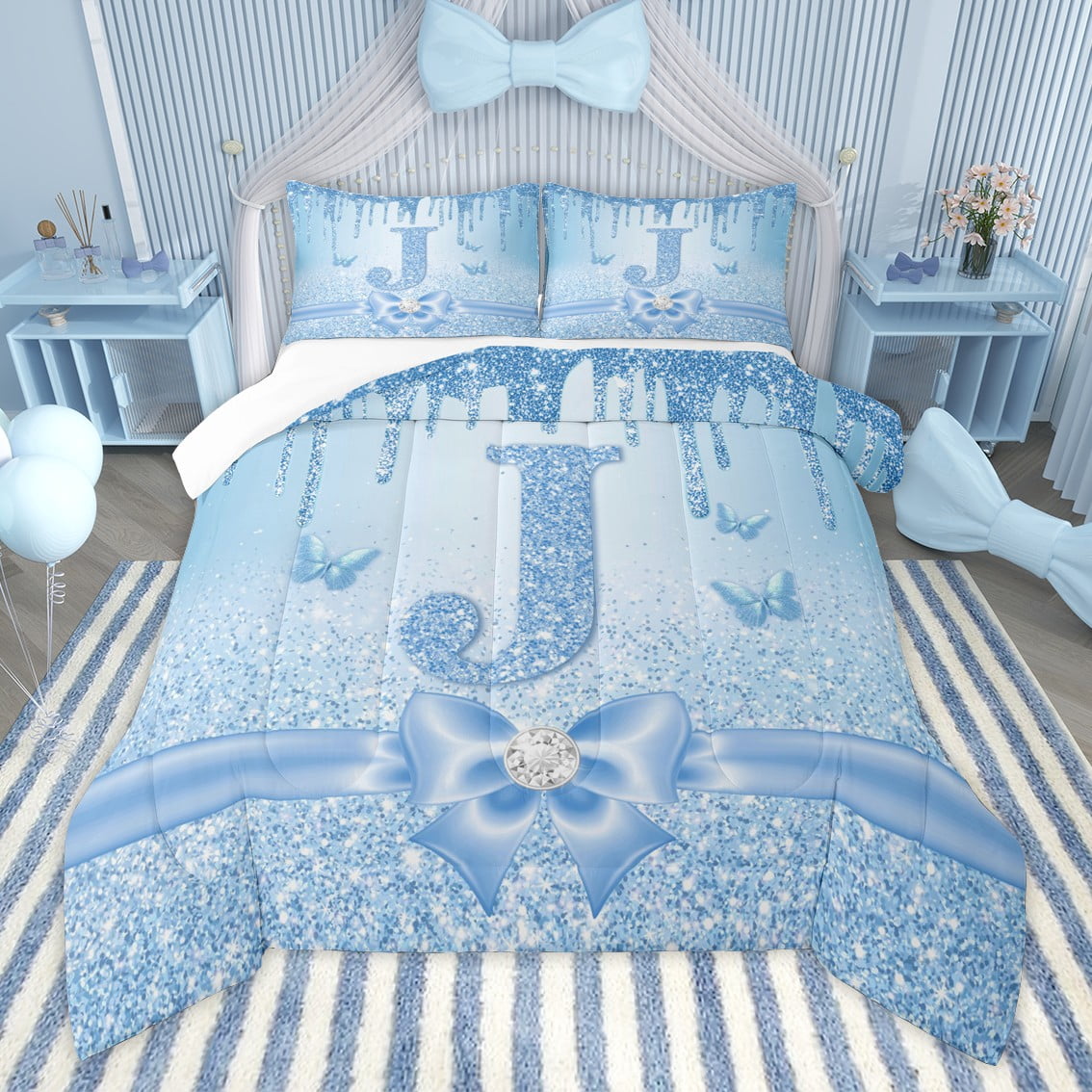 Manfei Letter Monogrammed Initial J Girl 3-Piece Full Size Comforter ...