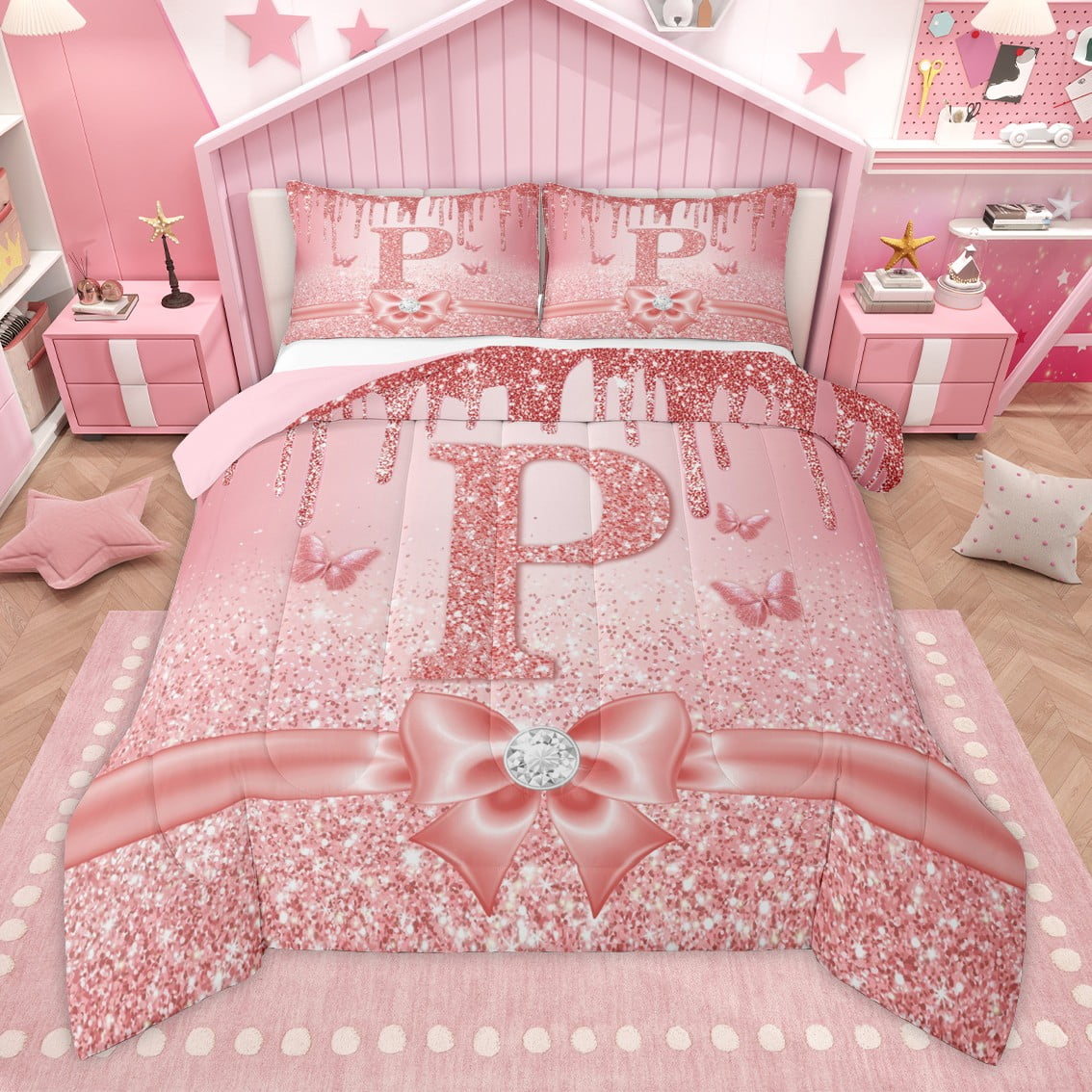 Manfei Letter Monogrammed P 3-Piece Full Size Comforter Sets for Kids ...