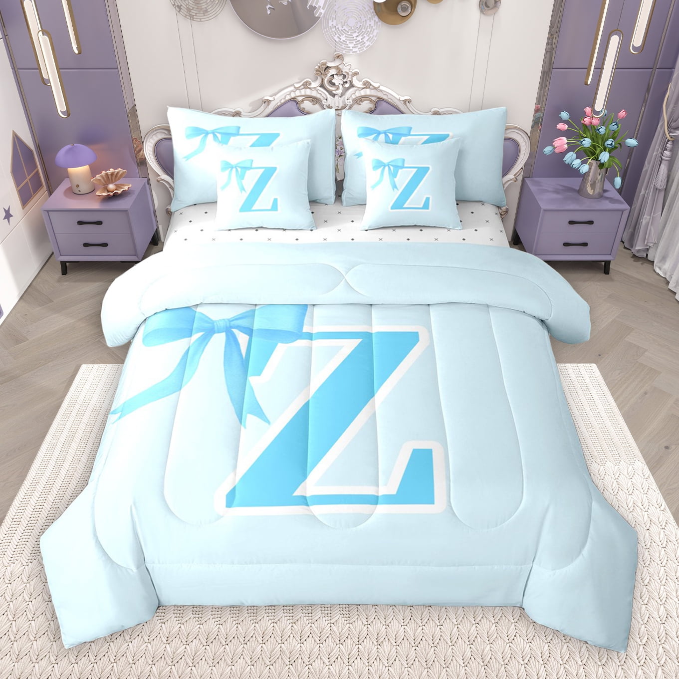 Manfei Letter Z Monogrammed 7pcs Bedding Comforter Set,Cute Cartoon ...