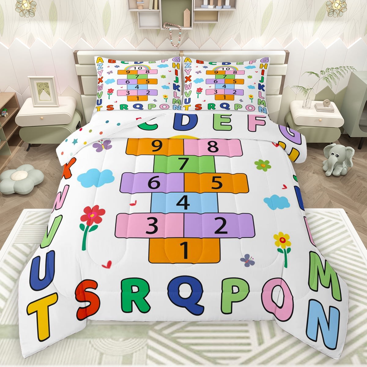 Manfei Letters Number Theme Bedding Comforter Set,Alphabet Game Twin ...