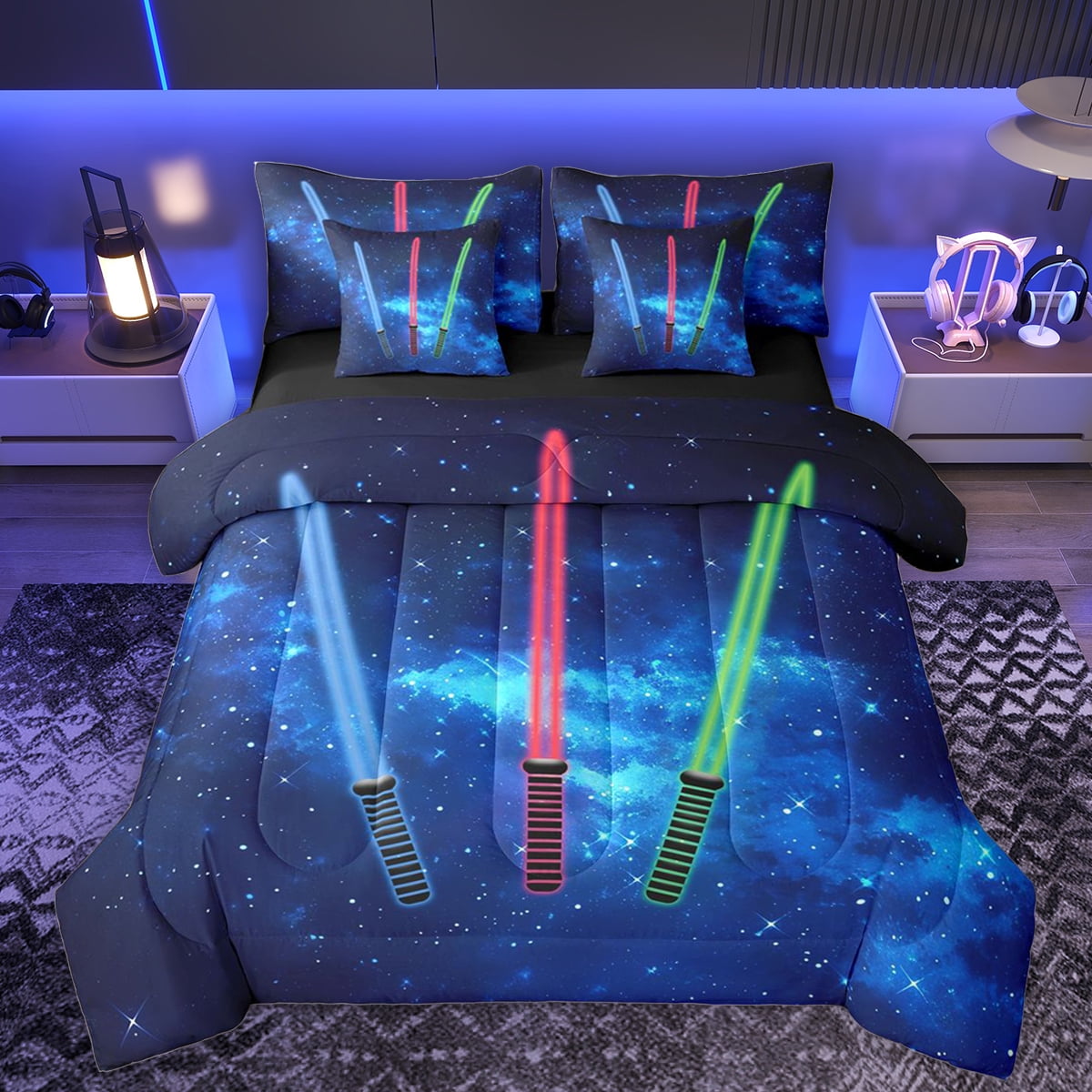 Manfei Lightsaber 7-Piece Twin Bedding Sets,Teens Colorful Neon Bedding ...