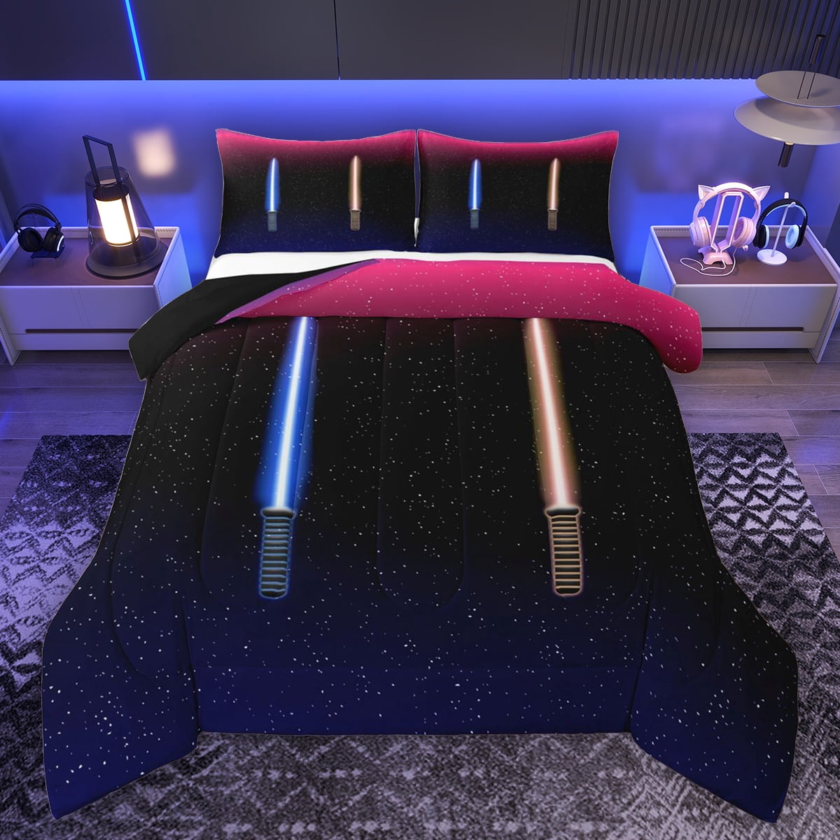 Manfei Lightsaber Queen Comforter Set,Teens Colorful Neon Bedding Sets ...