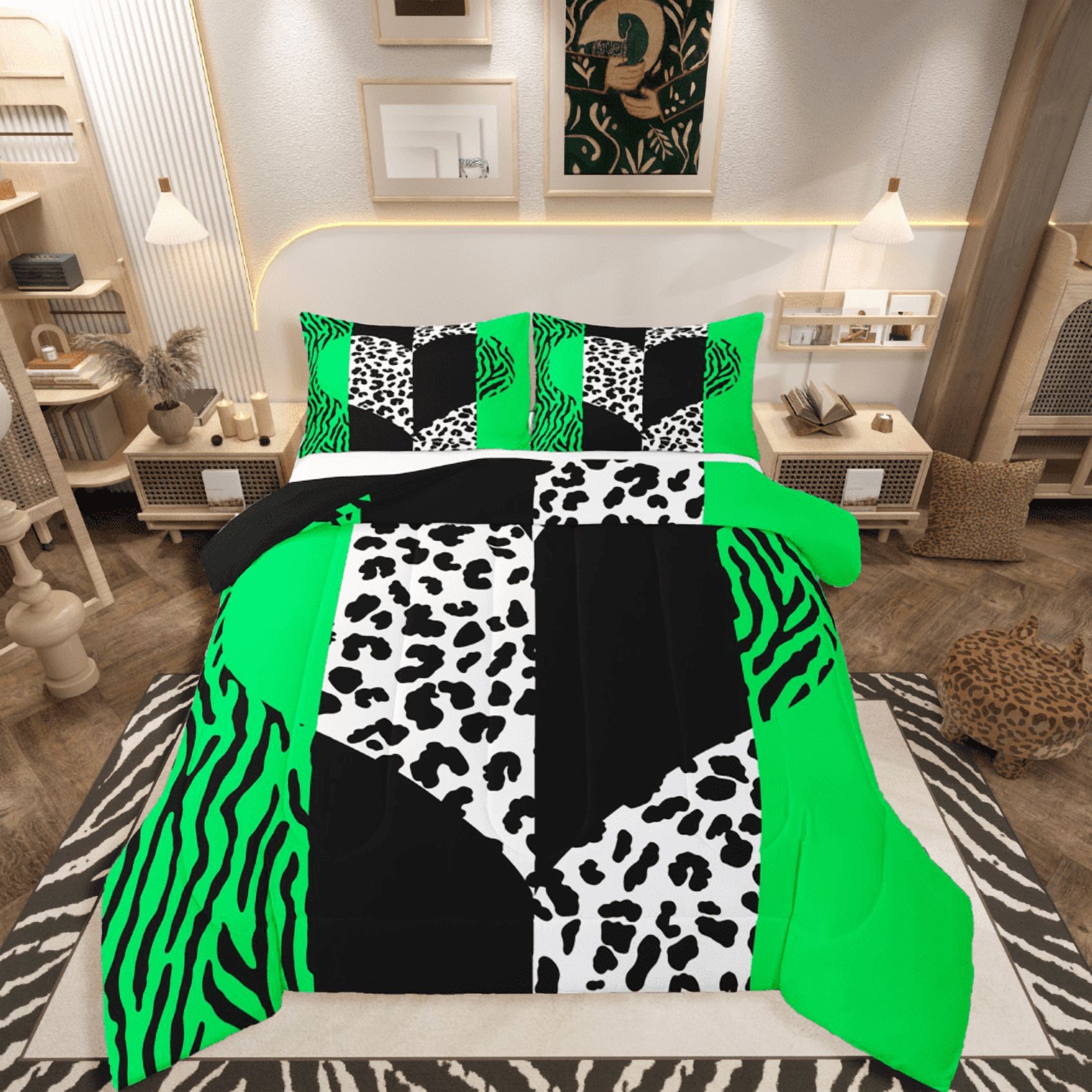 Manfei Love Heart Print 3pcs King Size Comforter Sets,Animal Print ...