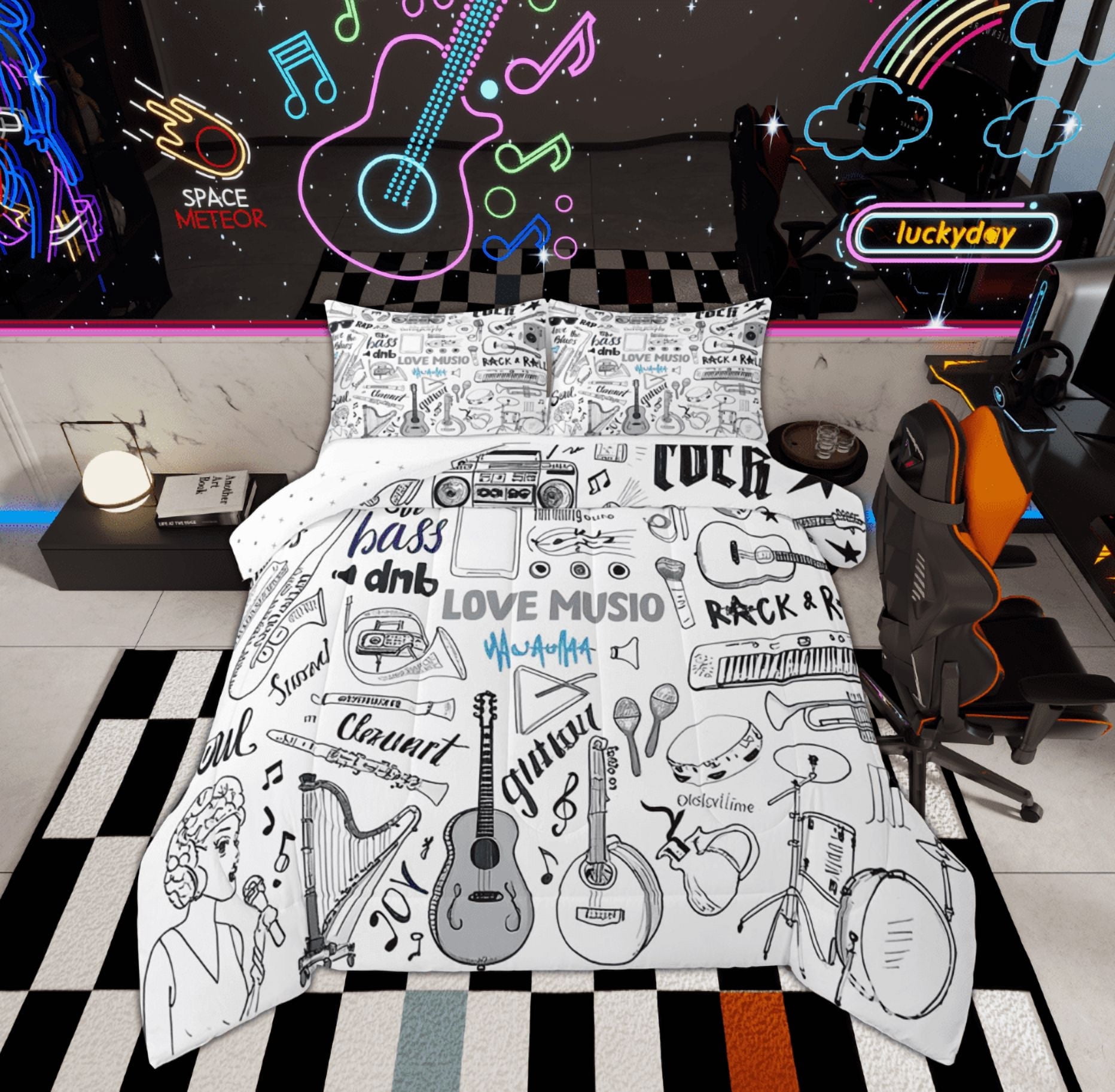 Feelyou Love Music Bedding Comforter Set, White Black Twin Comforter ...