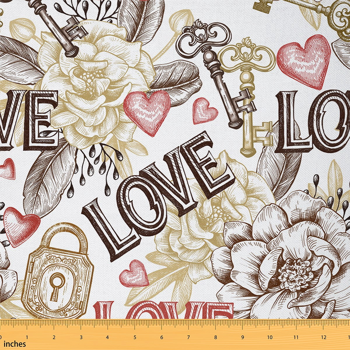 Manfei Love Print Fabric by the Yard (5 Yards), Vintage Flower Floral ...