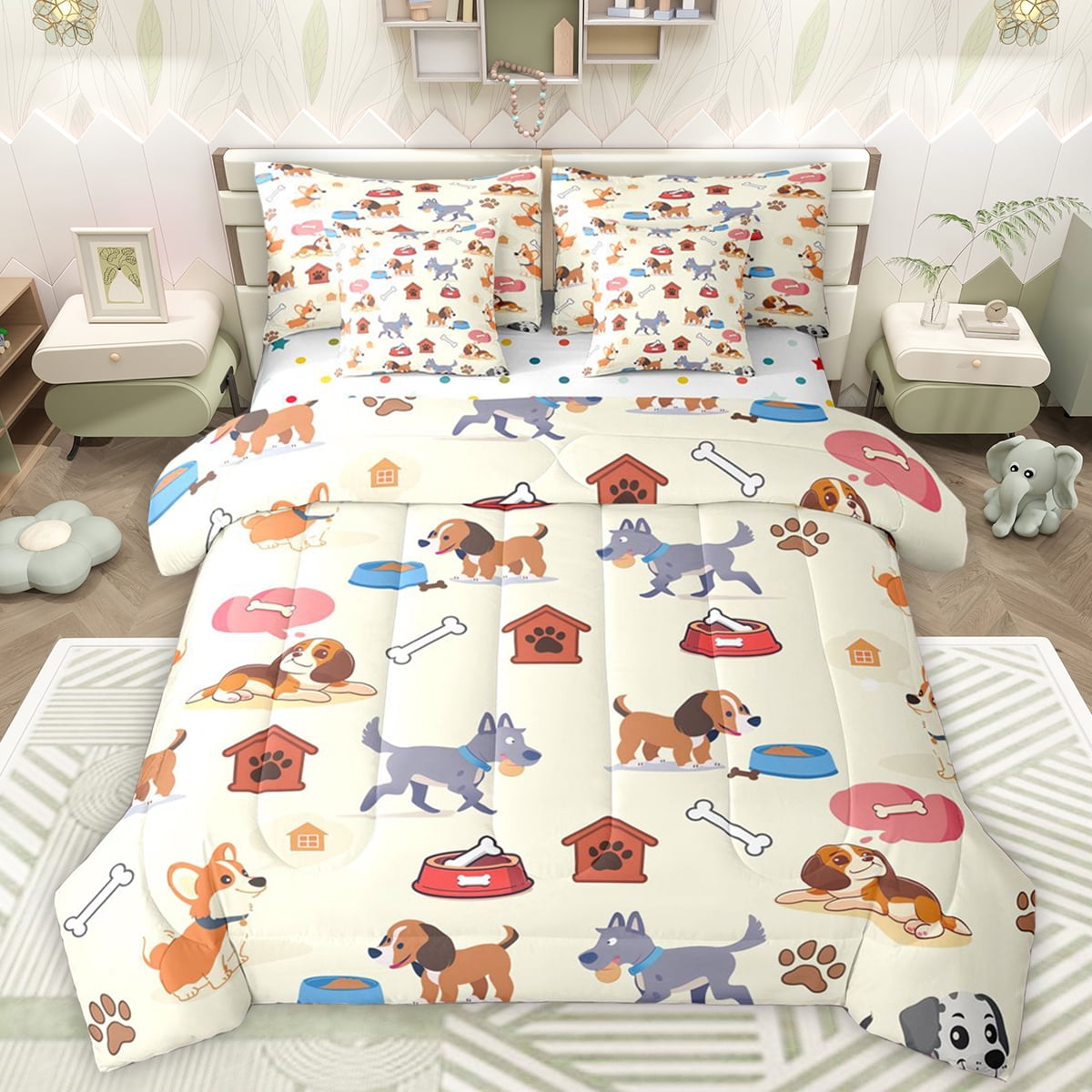 Manfei Lovelt Pet Animal 7-Piece Twin Bedding Sets,Cute Puppy Dogs ...