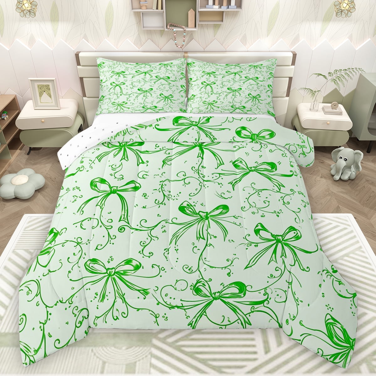 Manfei Lovely Bow Bowtie Bedding Comforter Set,Ribbon Bowknot Twin ...