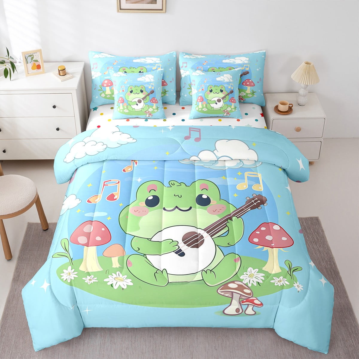 Manfei Lovely Frog Mushroom 7 Pieces Bedding Comforter Set,Cute Daisy ...
