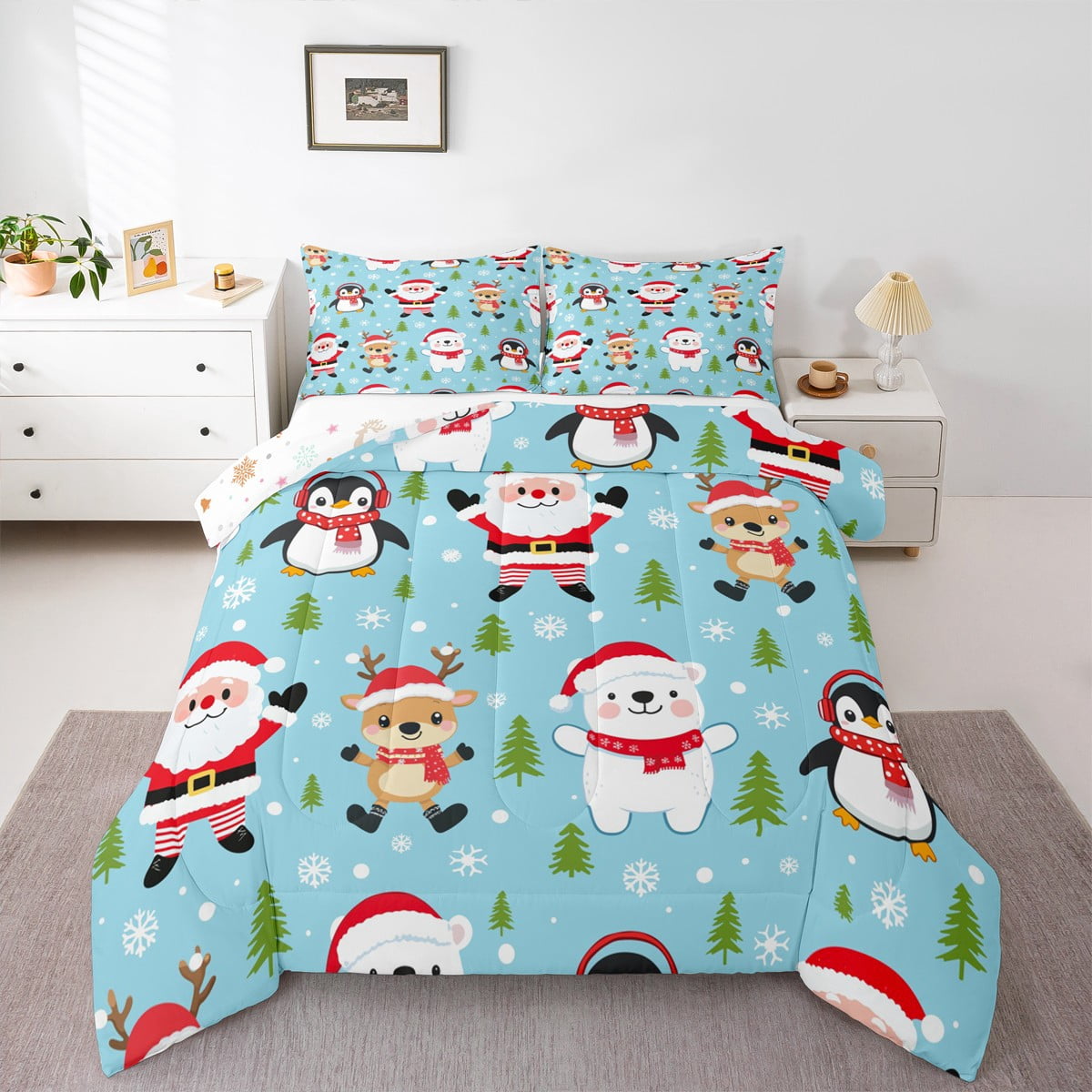 Manfei Lovely Penguin Full Size Comforter Sets,Father Christmas Bedding ...