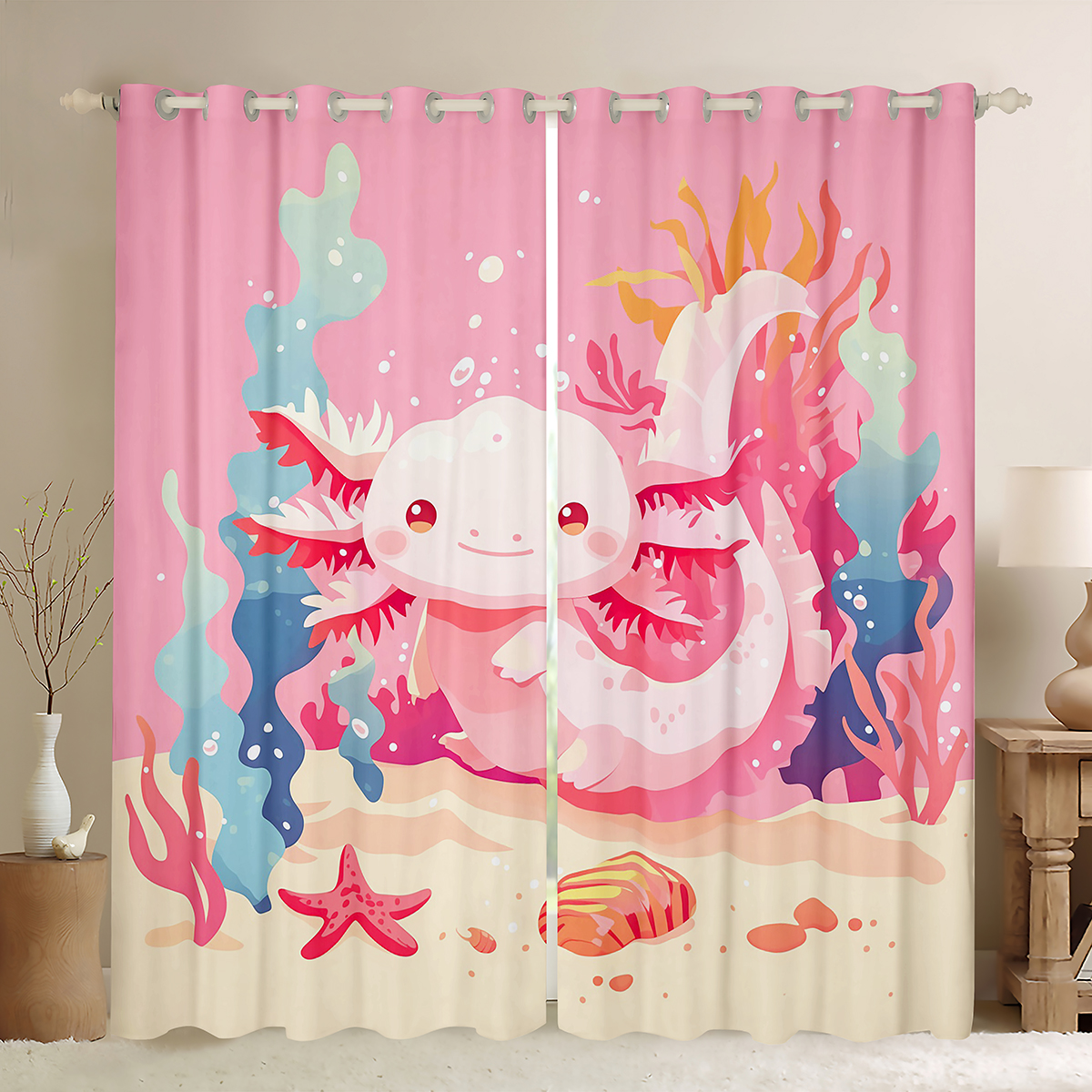 Manfei Lovely Salamander Axolotl Curtains Pack of 2 (42x84 Each),Magic ...