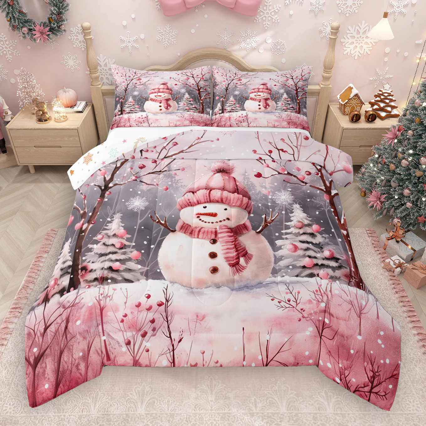 Manfei Lovely Xmas Snowman Bedding Comforter Set,Cute Christmas Wreath ...