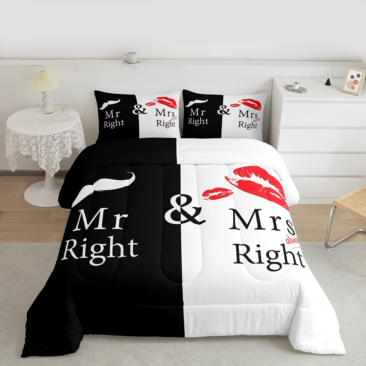 Manfei Lover Queen Comforter Set,Couple Mr Mrs Bedding Sets,Romance ...