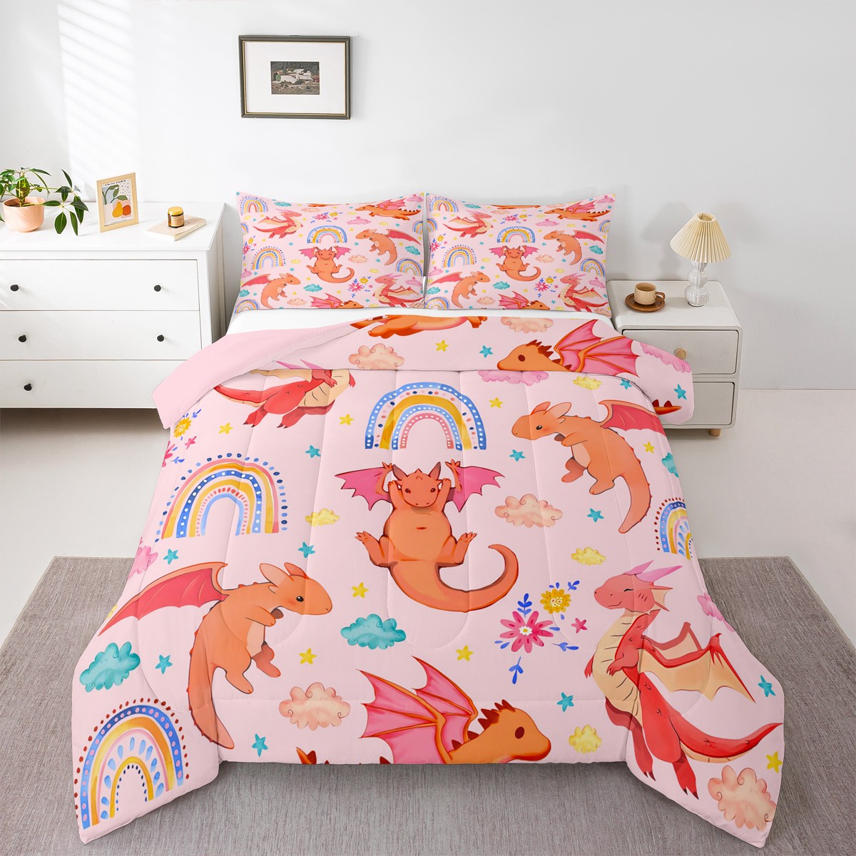 Manfei Magic Animal Dragon Bedding Full Comforter Set,Boho Rainbow Down ...