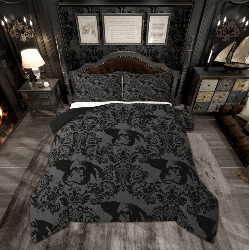 Manfei Magic Dragon Animal Queen Comforter Set, Hippie Damask Flower ...