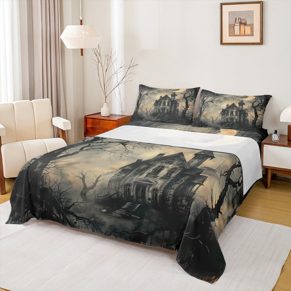 Manfei Magic Halloween Castle Bed Sheets for Kids, Horror Spooky Style ...