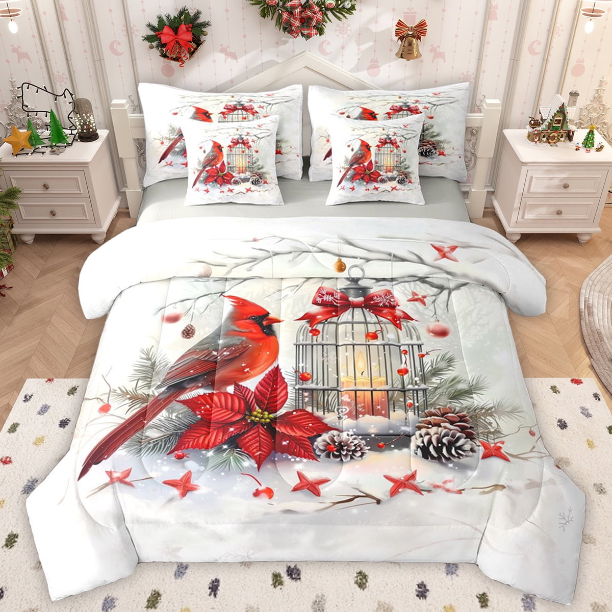 Manfei Magic Red Robin Bedding Comforter Set 7 Pieces, Winter Xmas ...