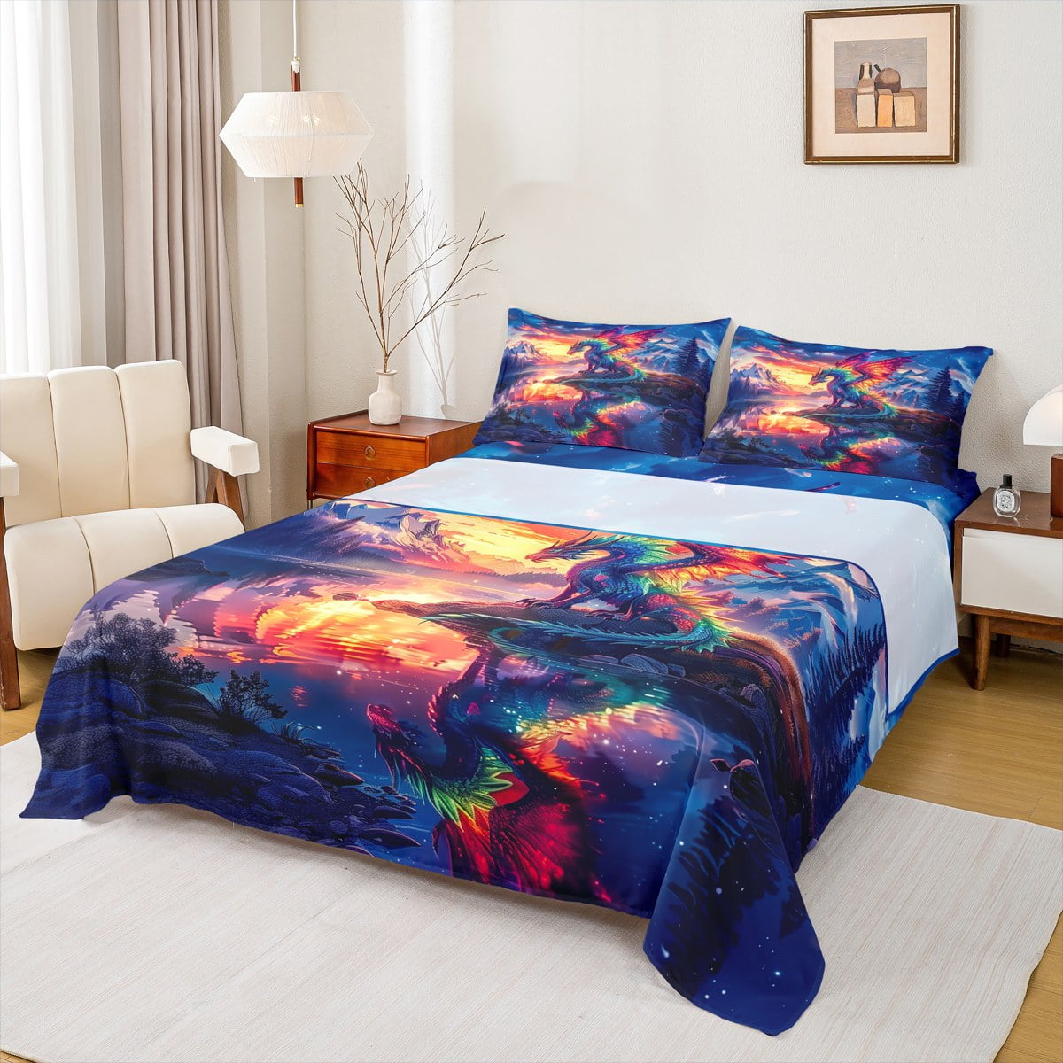 Manfei Magical Dragon Bed Sheets Set Full Size, Western Animal Bedding ...