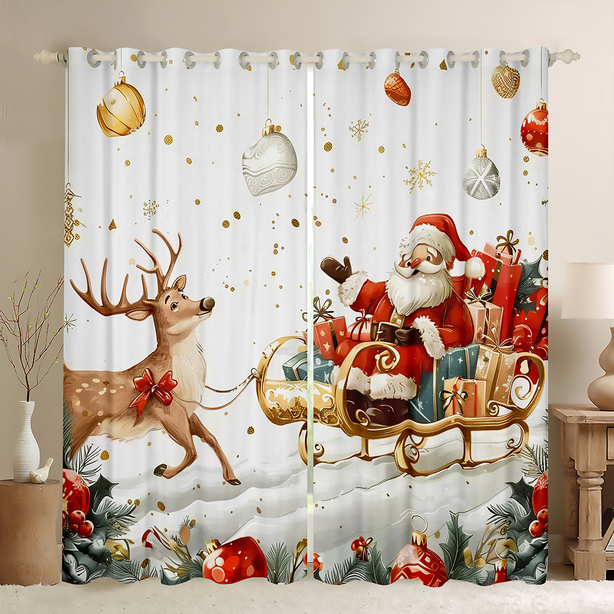 Manfei Magical Santa Claus Curtains Pack of 2 (42x84 Each), Kawaii ...
