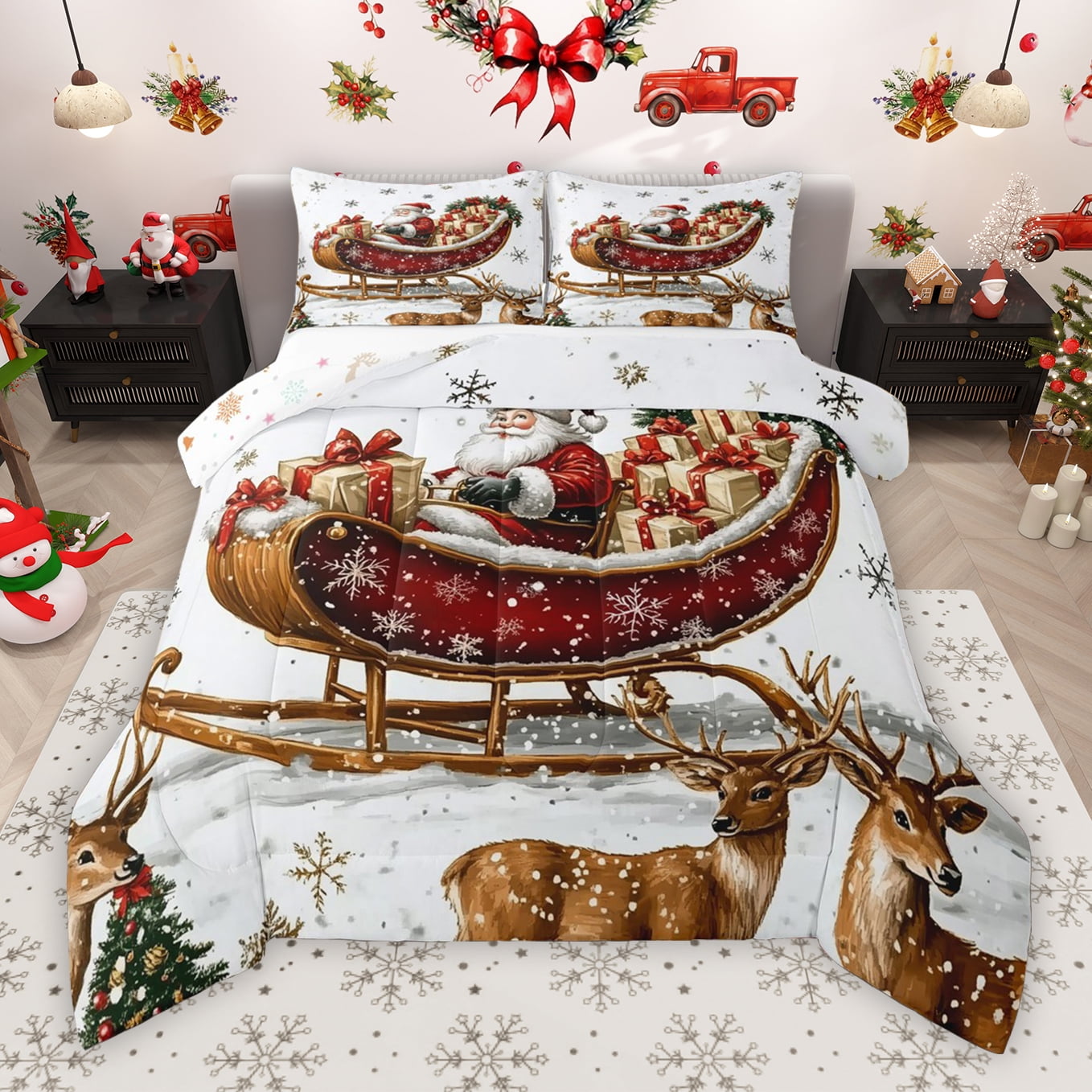 Manfei Magical Santa Claus Queen Comforter Set, Jungle Reindeer Animal ...
