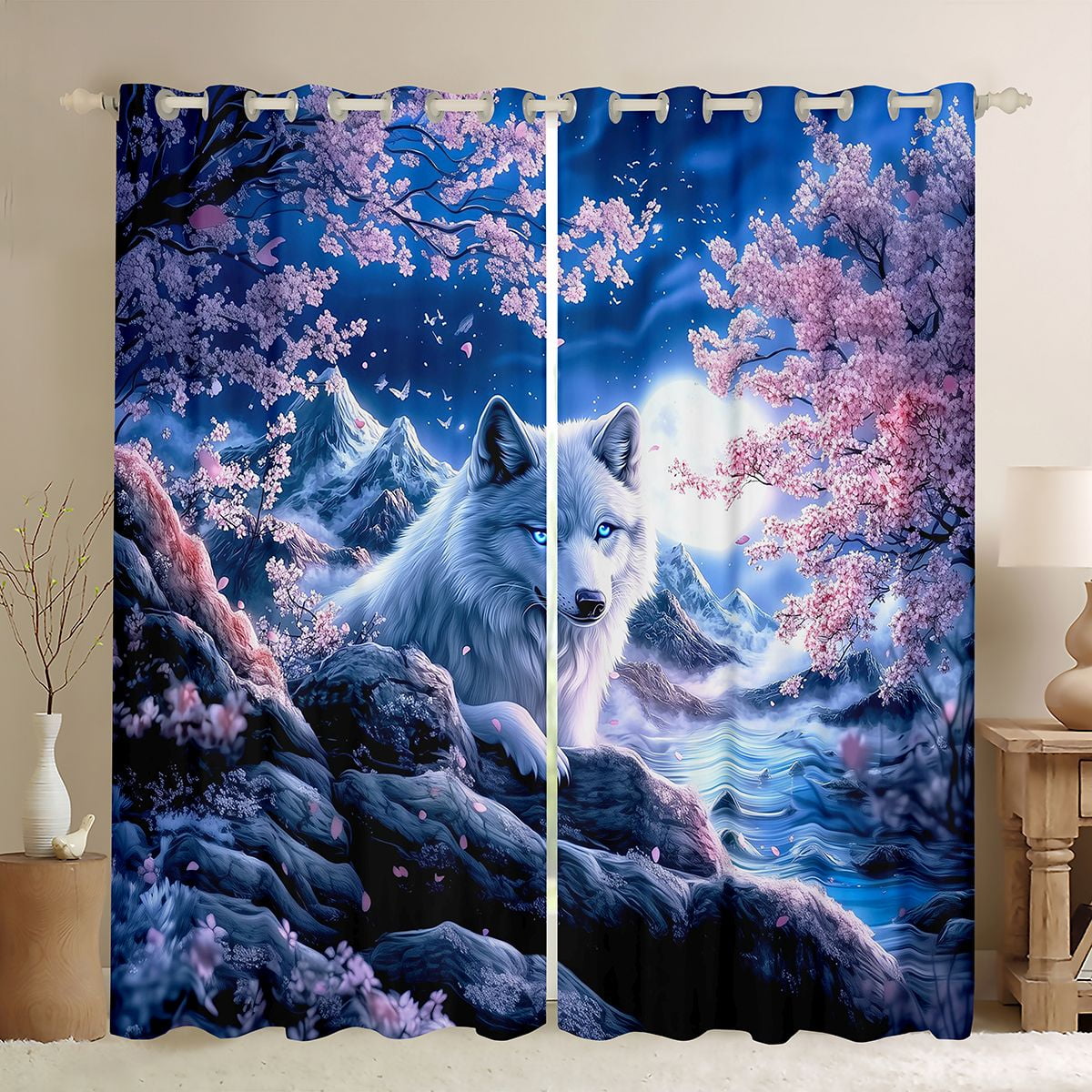 Homewish Magical Wolf Wildlife Blackout Curtains Set of 2 (52x84 Each ...