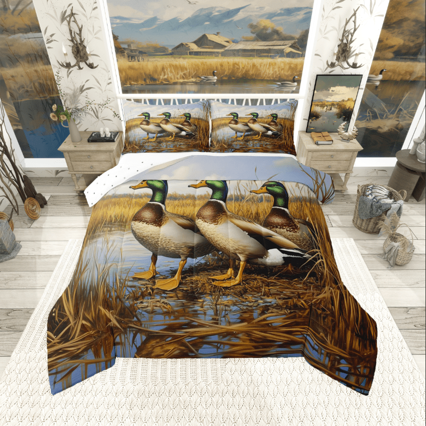 Manfei Mallard Duck 2pcs Bedding Comforter Set,Rustic Cabin Twin ...