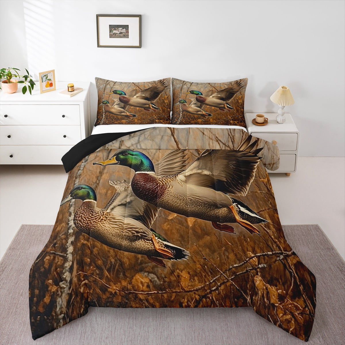 Manfei Mallard Duck 3pcs King Size Comforter Sets,Tree Branches Bedding ...