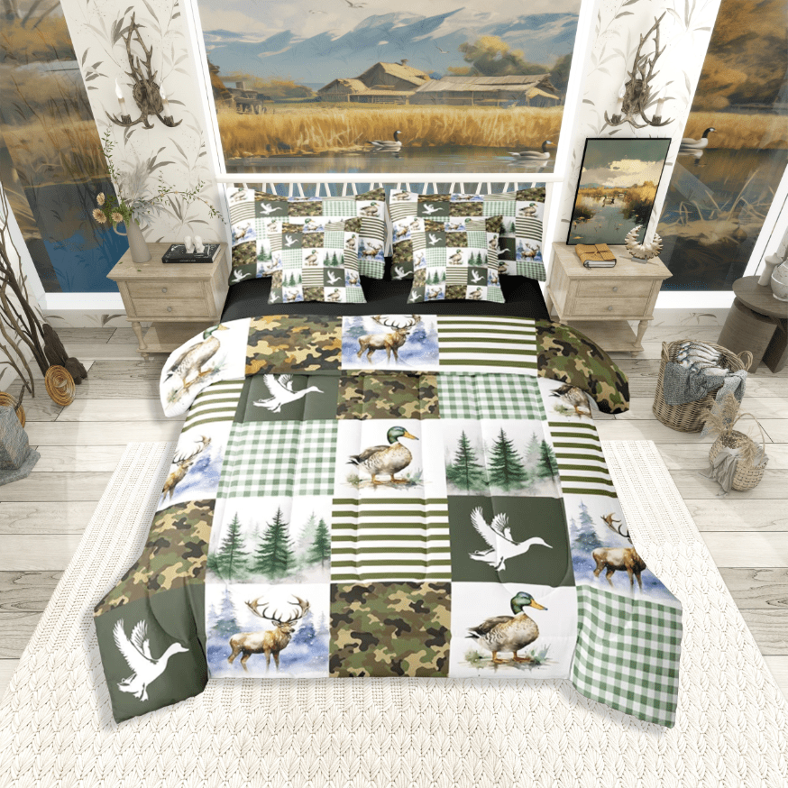 Manfei Mallard Duck 7pcs Queen Bedding Set - Deer Hunting Abstract ...