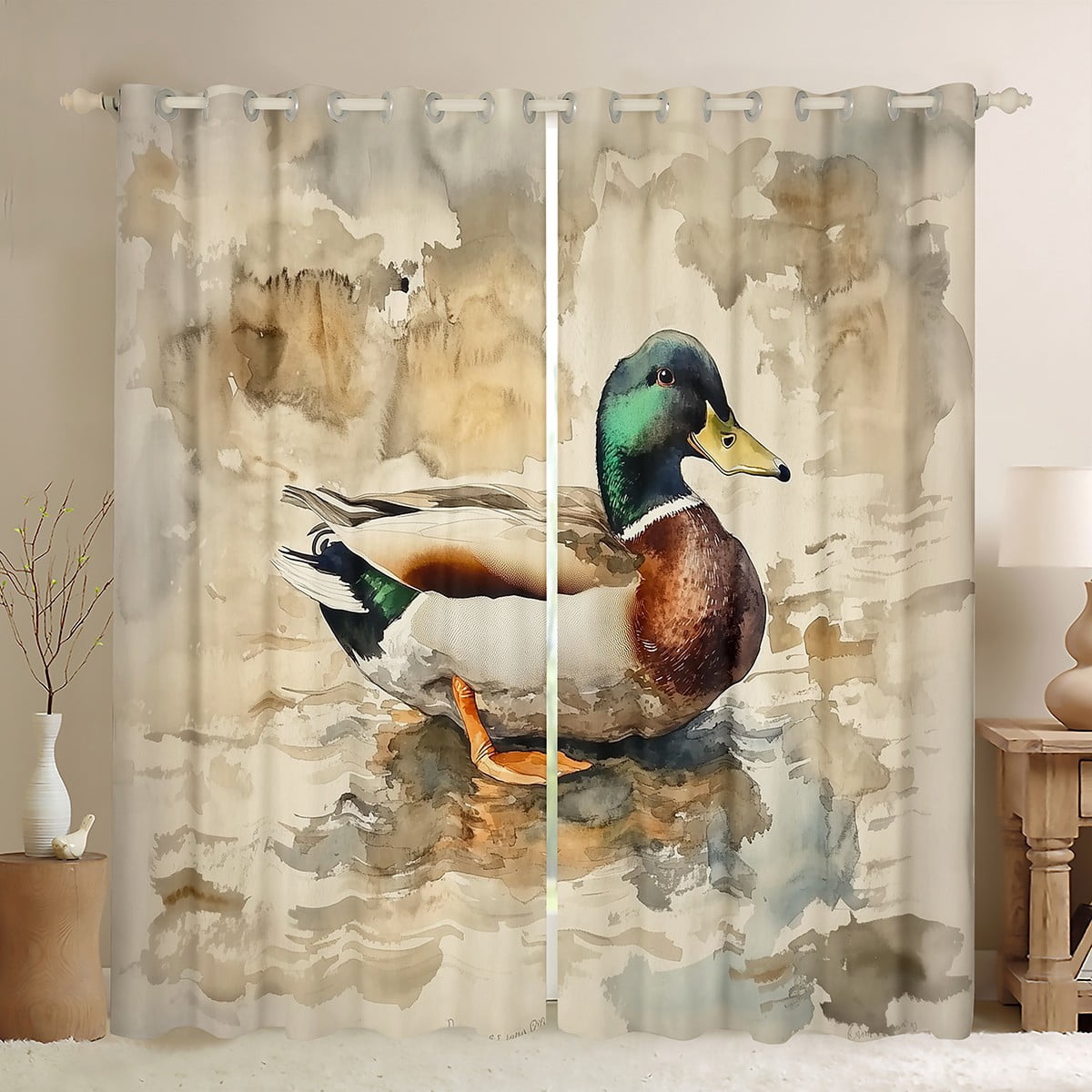 Manfei Mallard Duck Blackout Curtains Set of 2 (38x54 Each),Rustic ...