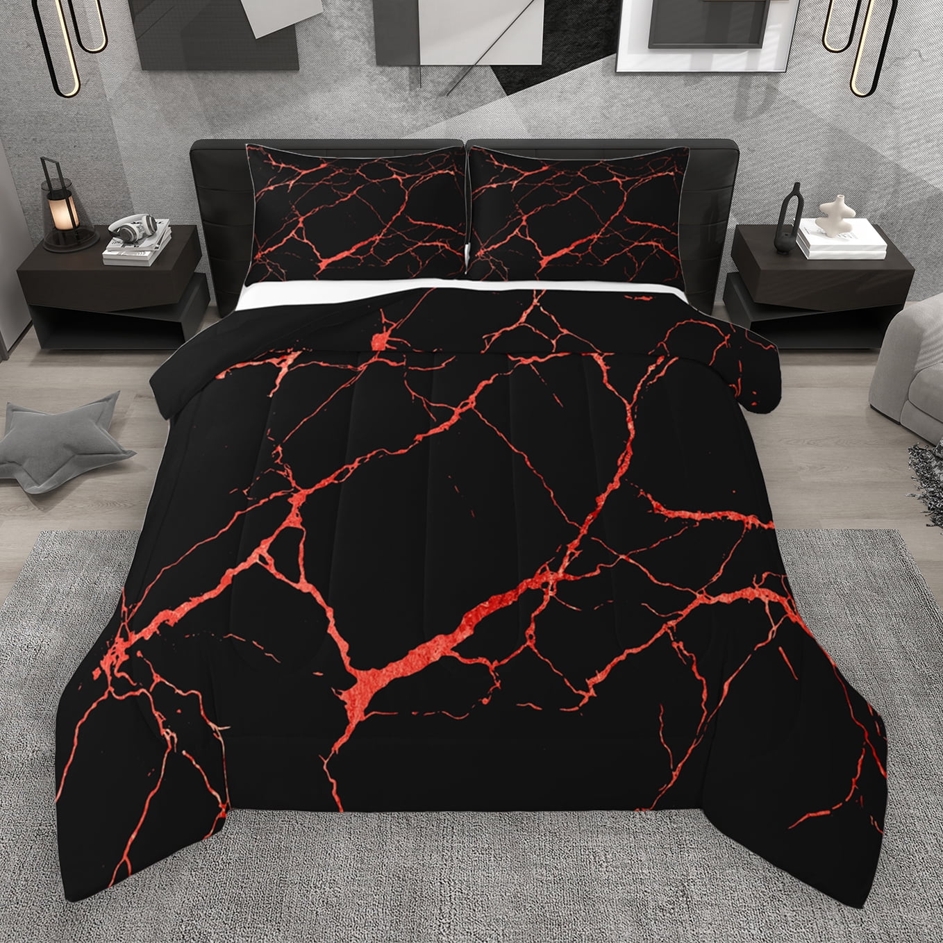 Manfei Marble Pattern Queen Comforter Set,Modern Fluid Stripe Bedding ...