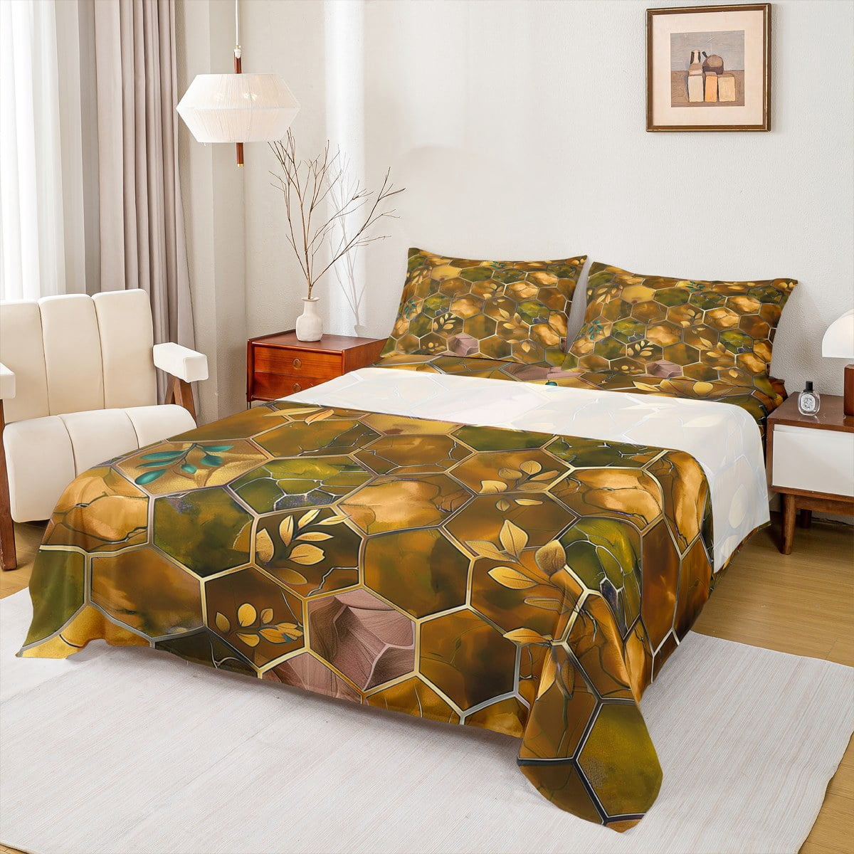 Manfei Marble Texture Road Queen Sheet Sets,Modern Geometric Honeycomb ...