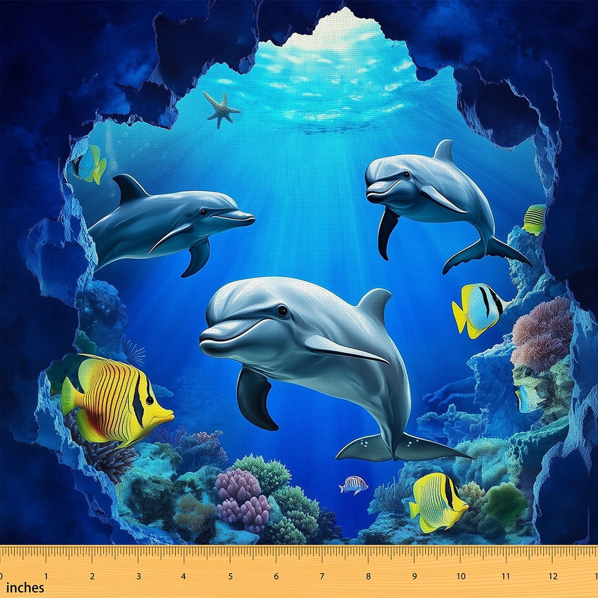 Manfei Marine Dolphin Fabric by the Yard (1 Yard), Ocean Sea Wildlife ...