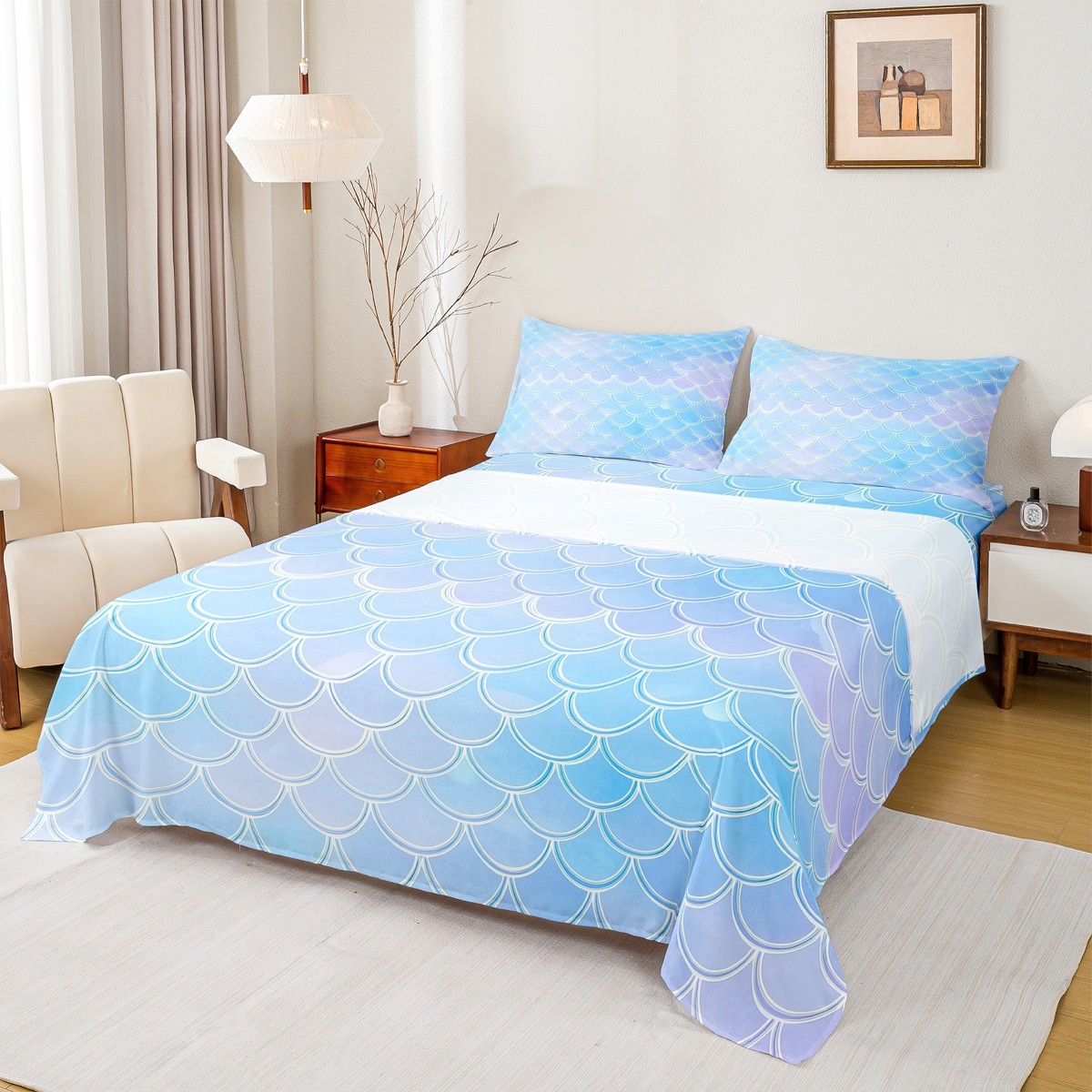 Manfei Marine Sealife Full Sheet Sets, Kawaii Mermaid Bed Sheets Full ...