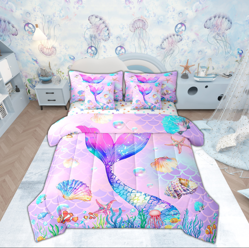 Manfei Mermaid Princess Bedding Sets Twin Size, Fish Scale Bed in a Bag Twin size, Kawaii ...