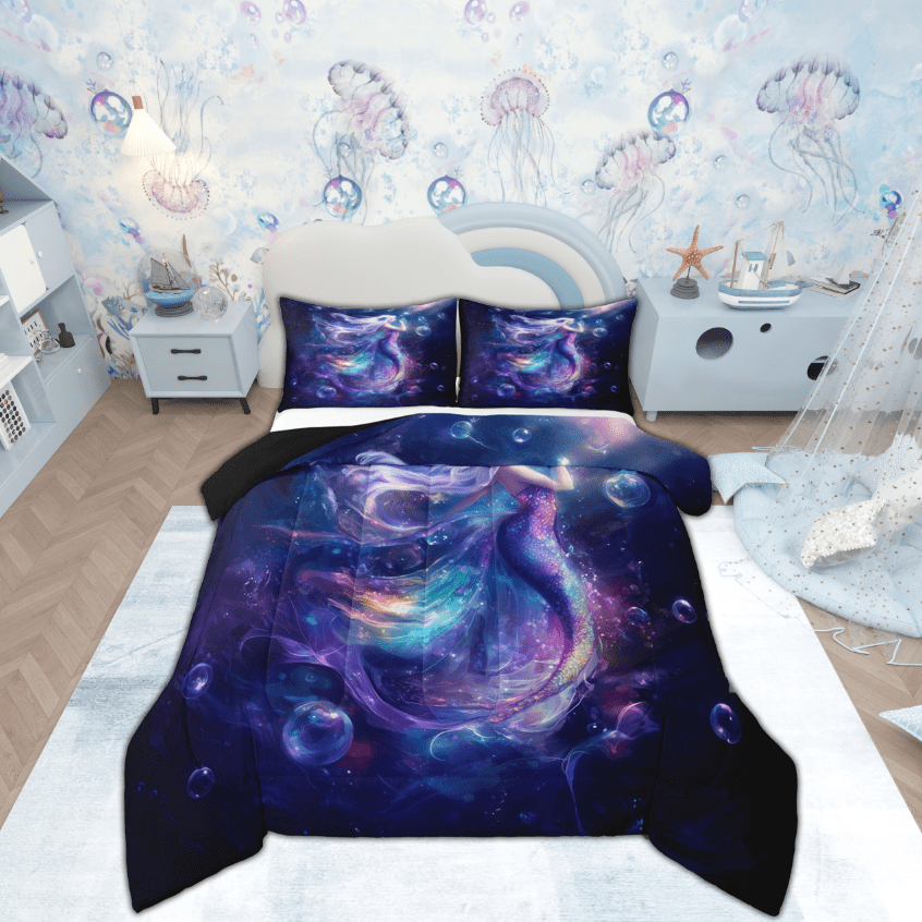 Manfei Mermaid Princess Bedding Twin Comforter Set, Dreamy Sealife ...