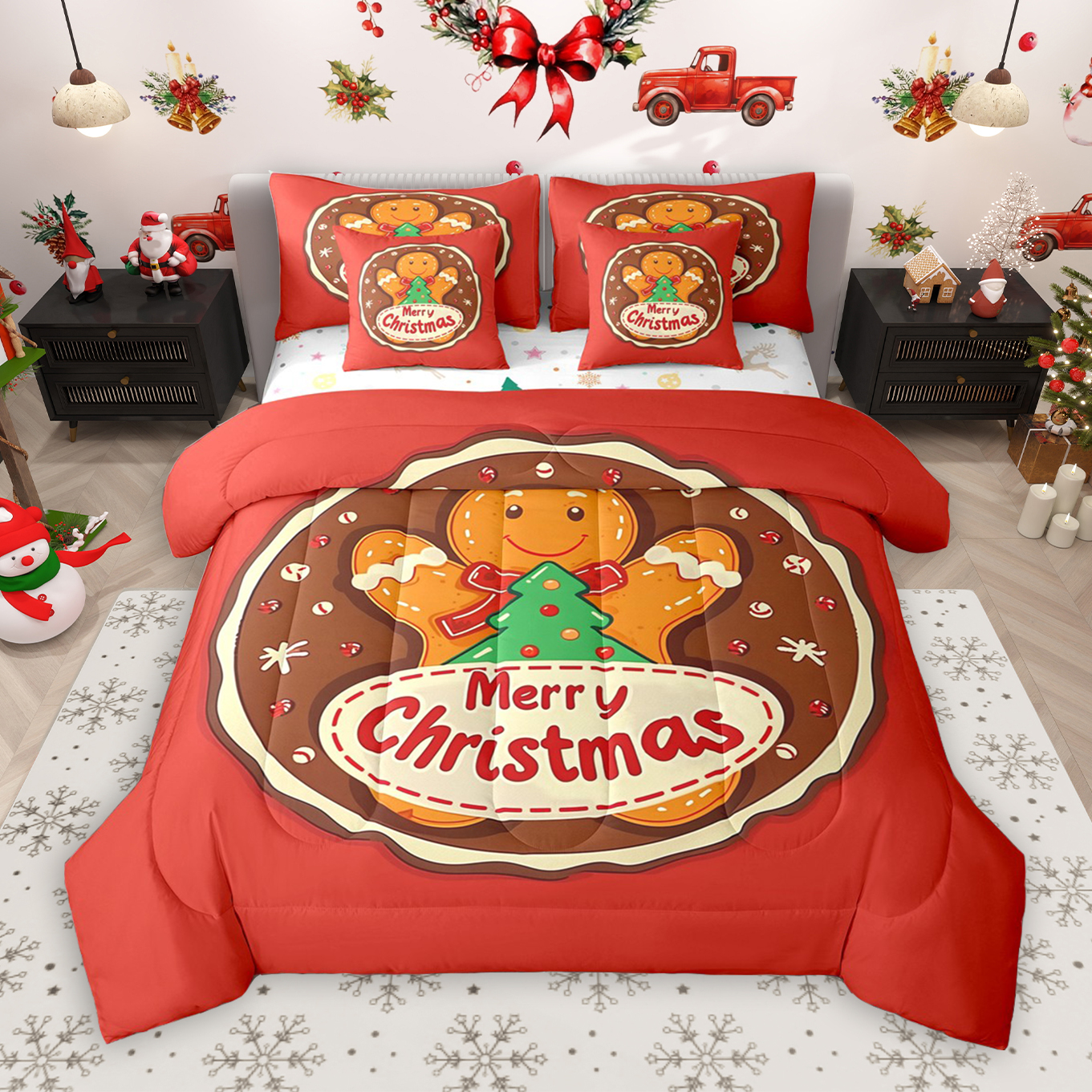 Manfei Merry Christmas 7-Piece Bedding Comforter Set,Xmas Cgingerbread ...