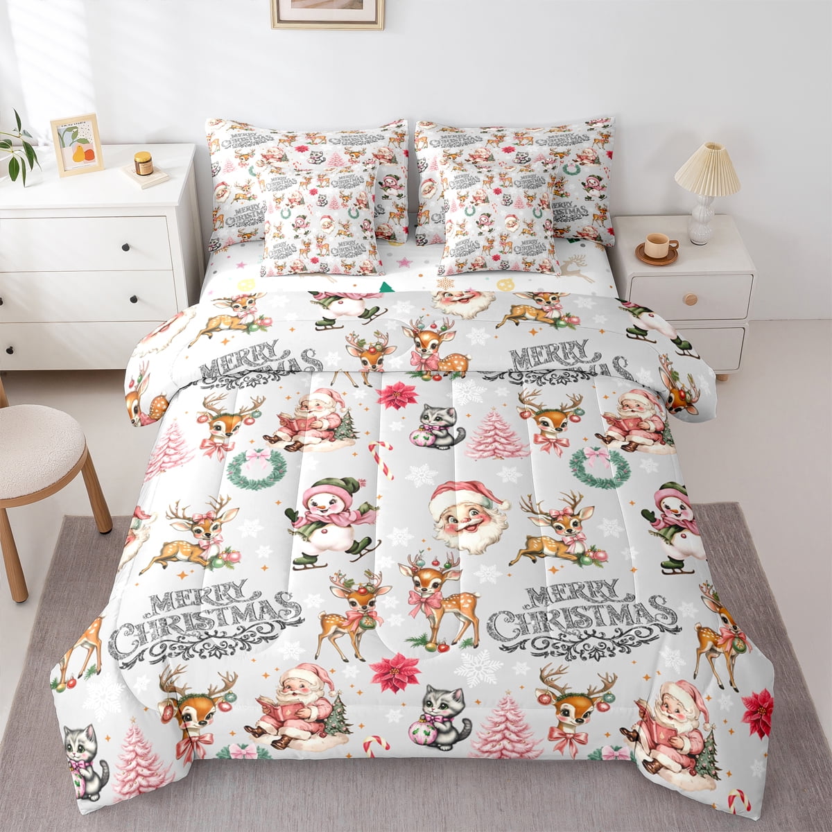 Manfei Merry Christmas 7-Piece Twin Bedding Sets,Cute Xmas Snowman ...