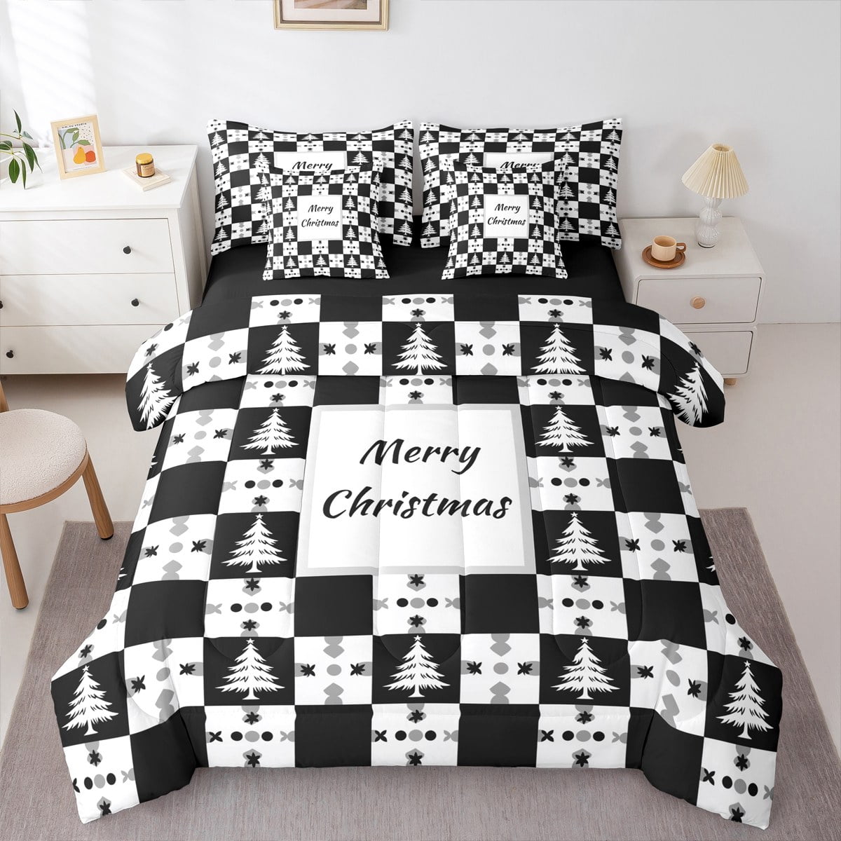 Manfei Merry Christmas 7pcs Bedding Comforter Set,Xmas Tree Queen ...