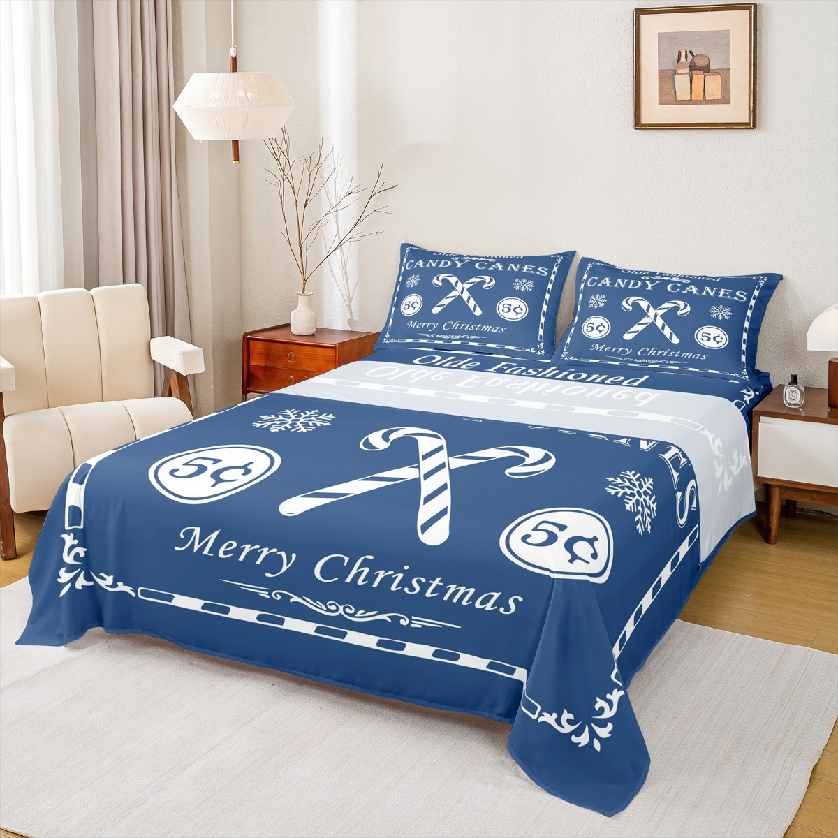 Manfei Merry Christmas Bed Sheets 4pcs for Kids, Xmas Sled King Sheets ...