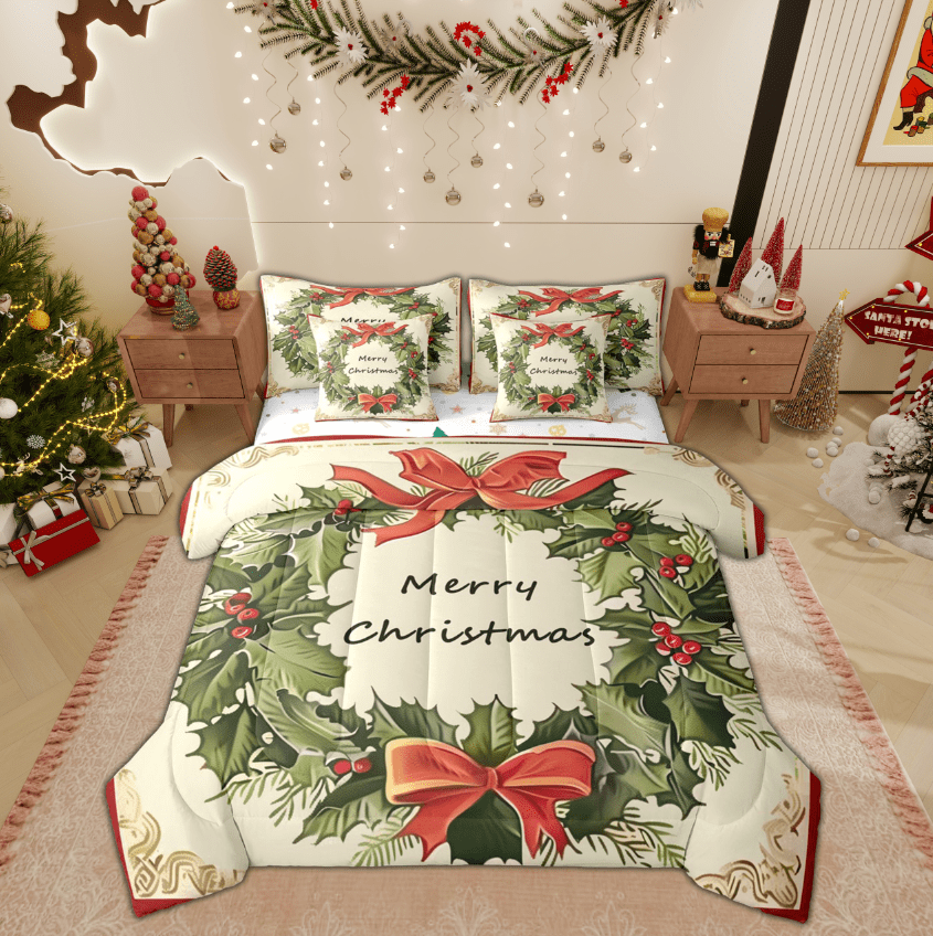 Manfei Merry Christmas Bedding Comforter Set 7-Piece for Kids, Winter ...