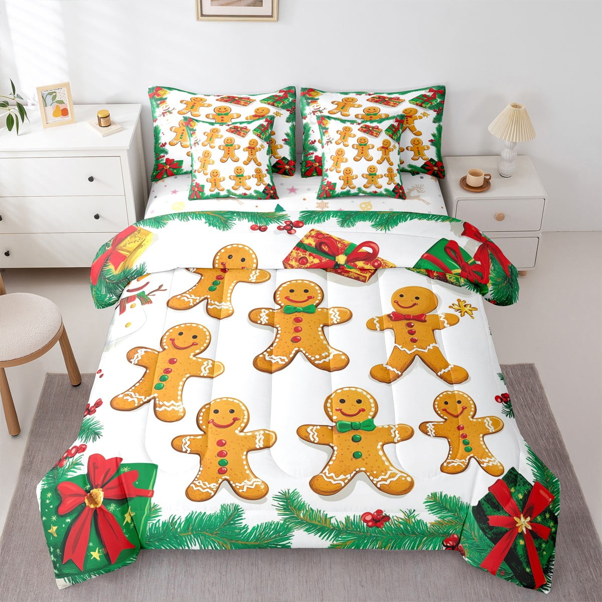 Manfei Merry Christmas Bedding Comforter Set 7pcs for Kids, Gingerbread ...