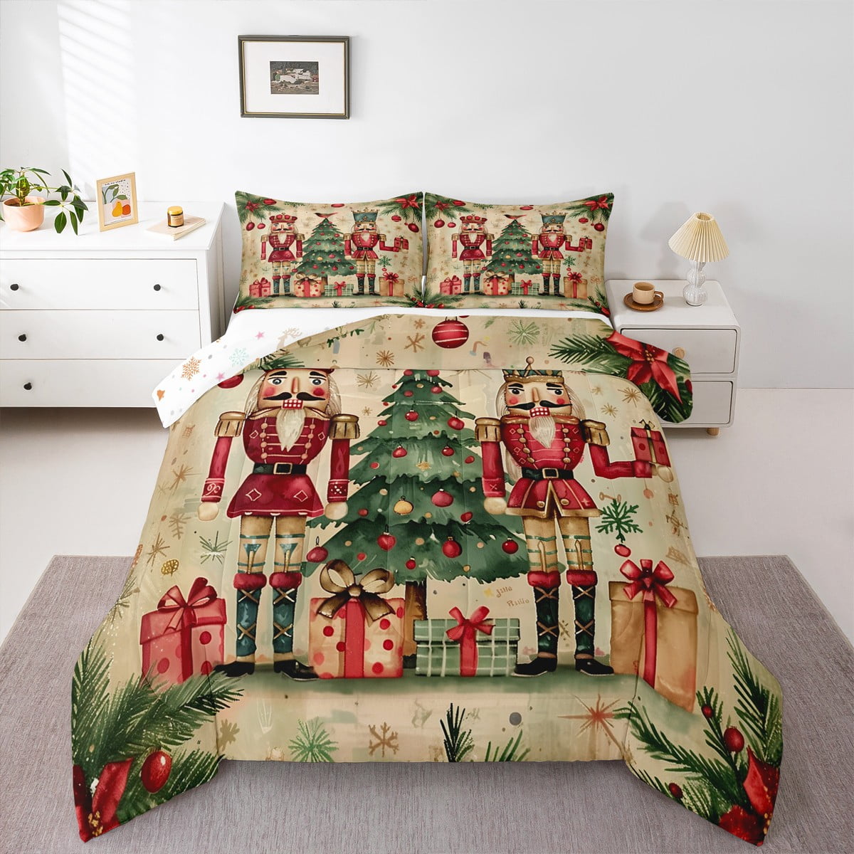 Manfei Merry Christmas Bedding Comforter Set,Retro Nutcracker Soldier ...