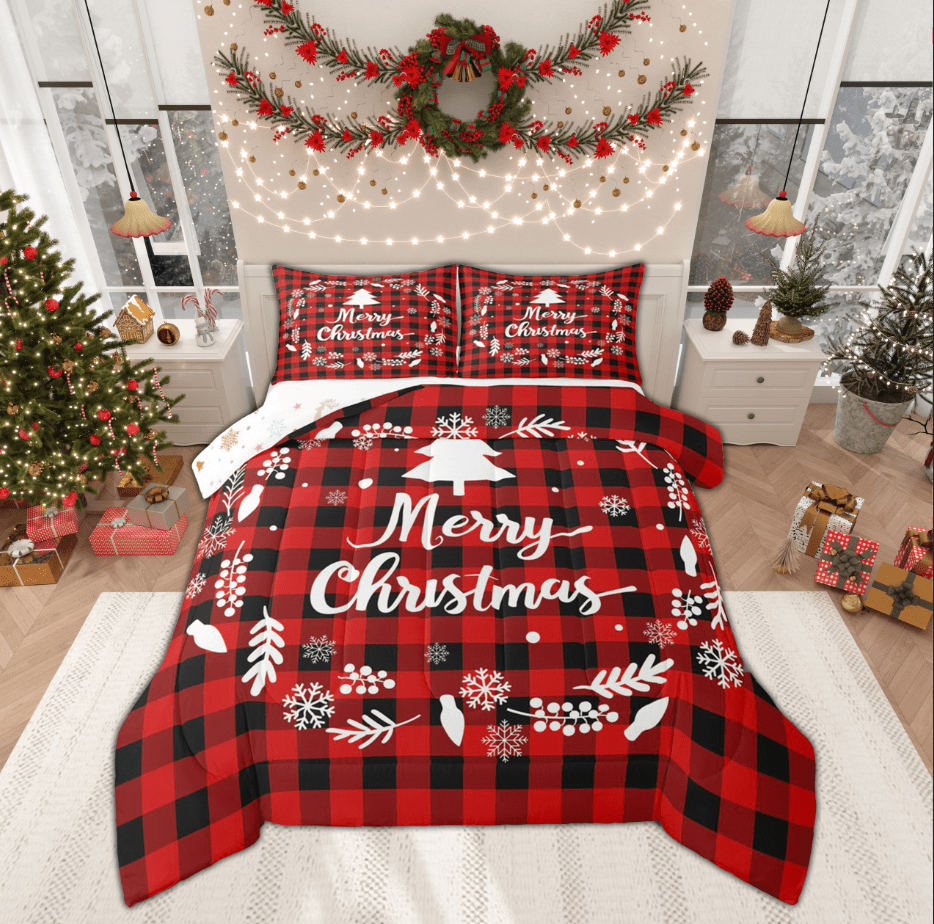 Manfei Merry Christmas Child Queen Comforter Set, Vintage Farmhouse ...